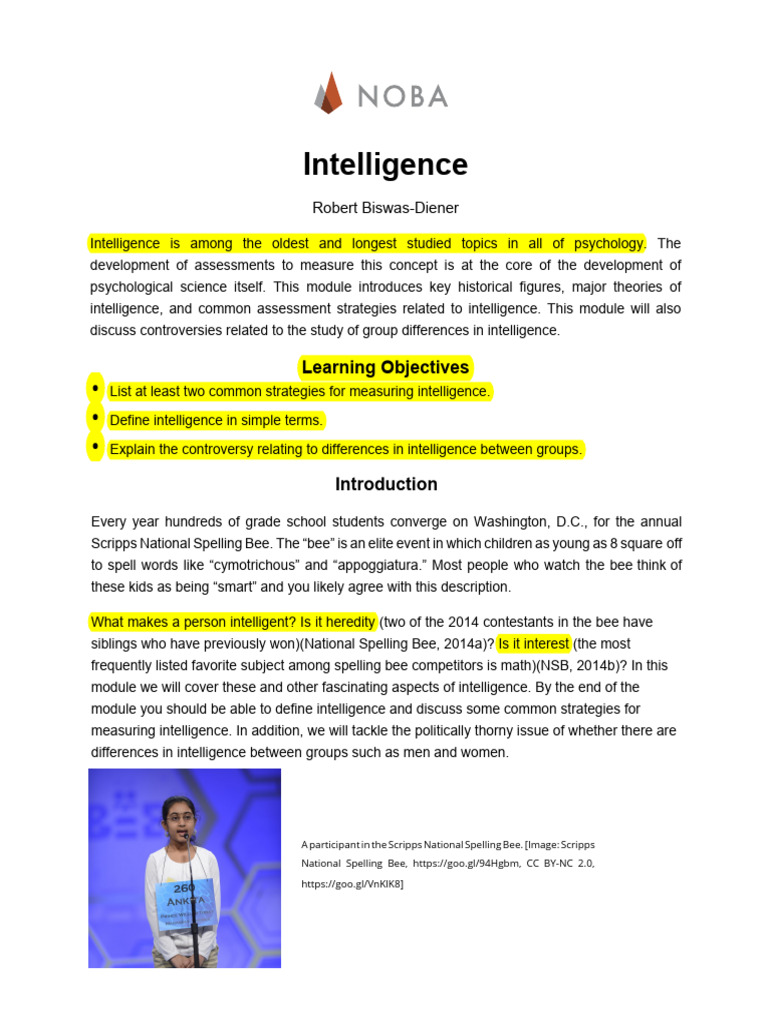 Intelligence NOBA | PDF
