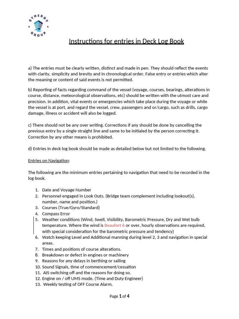 OP-07 Guidelines For Entries in Deck Log Book 30-Sep-17 | PDF