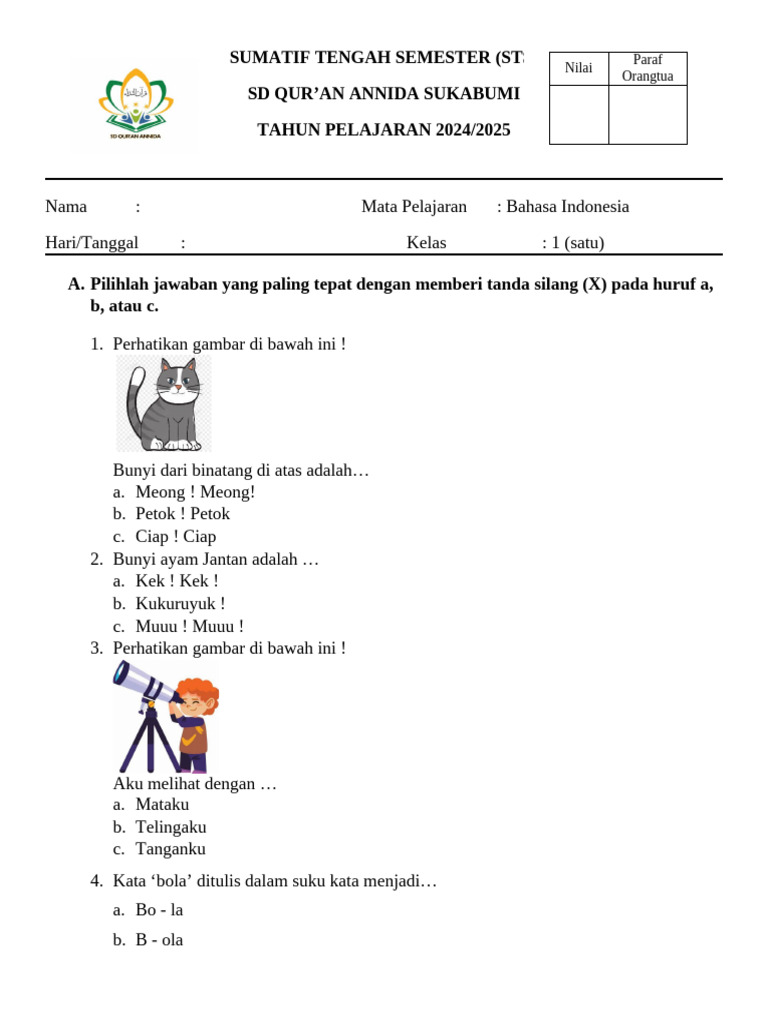 STS Bahasa Indonesia Kelas 1 Revisi | PDF