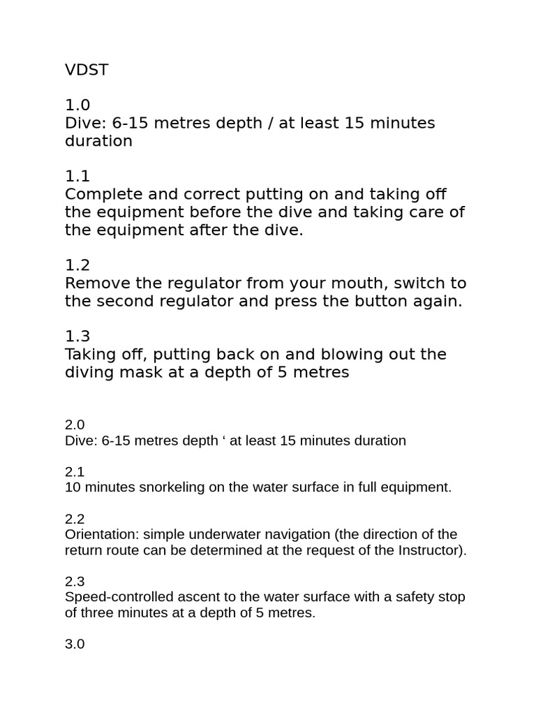 VDST Cmas 1 Star Skill Sheet | PDF
