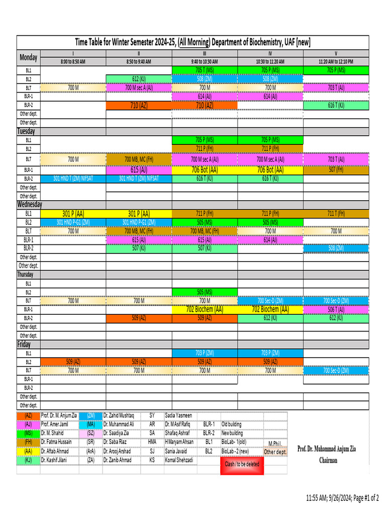 Time Table For Winter Semester 2024 25, (All Morning) Department of ...