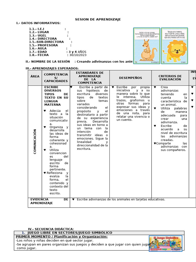 Creando Adivinanzas Con Los Animales | PDF | Educación de la primera infancia | Evaluación