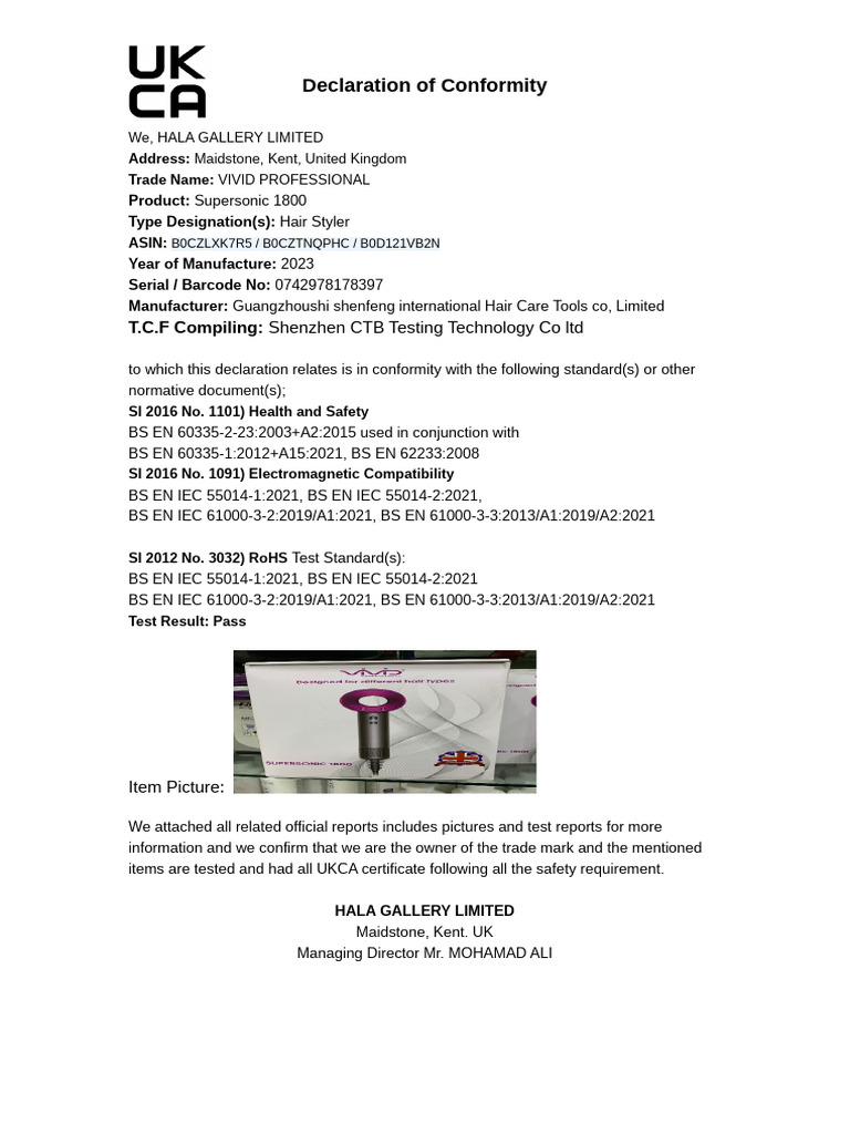 Supersonic Ec Declaration of Conformity Letter | PDF