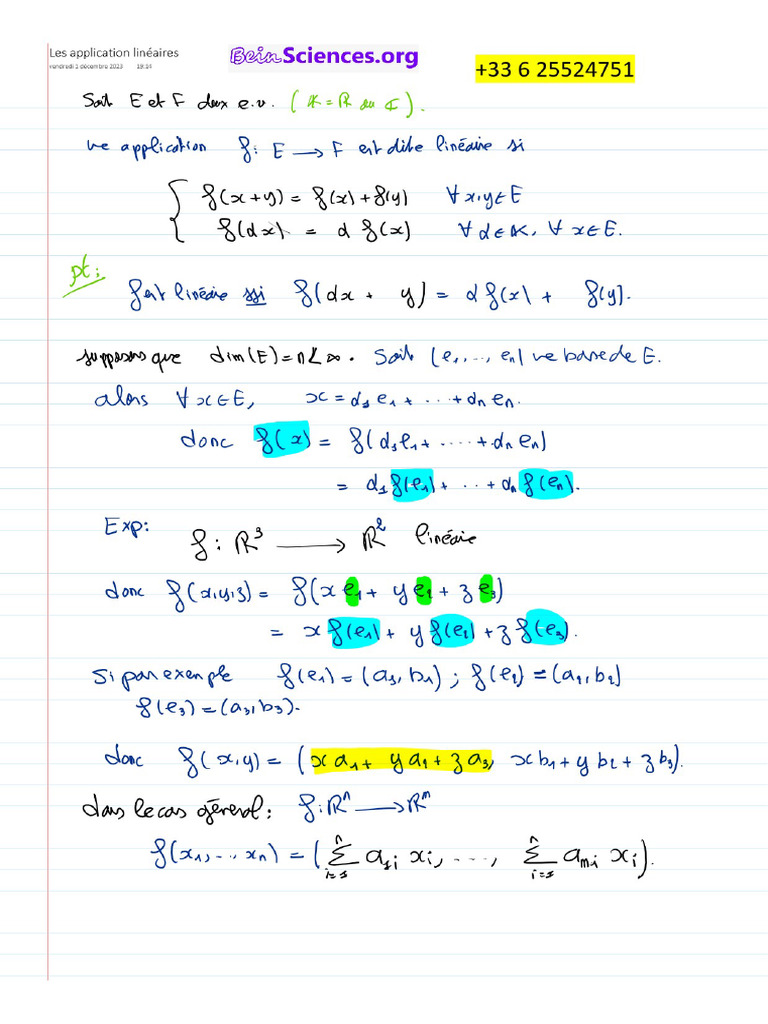 Algèbre 1 - Séance #18 Les Application Lineaire Notion de Cours Et ...