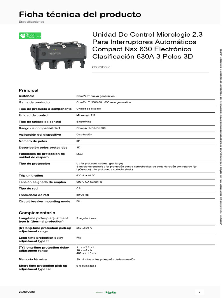 Ficha Técnica - Micrologic 2.3 Shneider | PDF