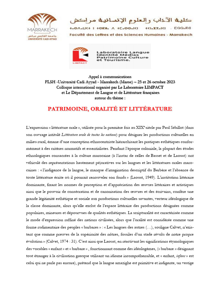 Argumentaire Colloque International 25 -26 Octobre PDF (1) | PDF
