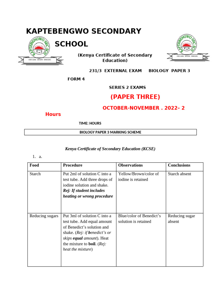 Bio F3 PP3 Marking Scheme | PDF