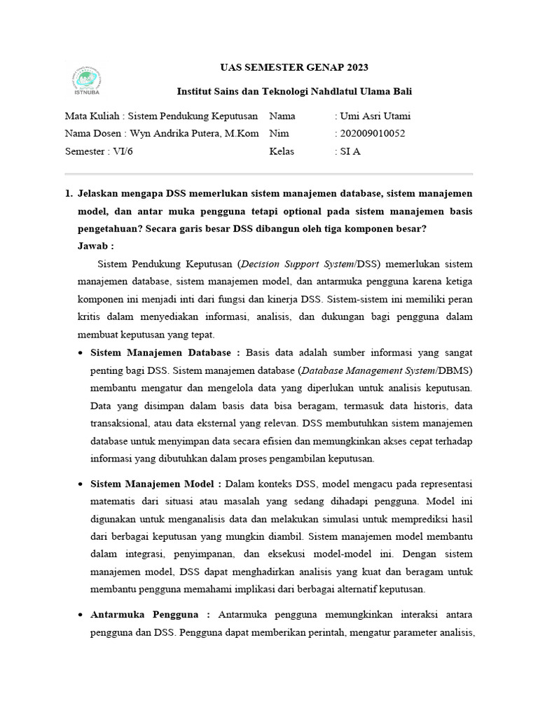 UAS SPK - Umi Asri Utami - SIA | PDF | Bisnis | Seni