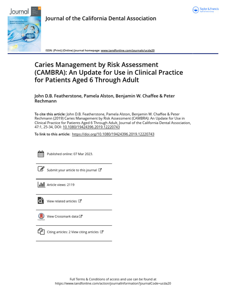 Caries Management by Risk Assessment CAMBRA An Update For Use in ...