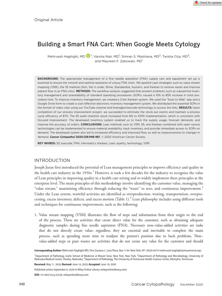 Cancer Cytopathology - 2020 - Haghighi - Building a smart FNA cart When Google meets cytology | PDF