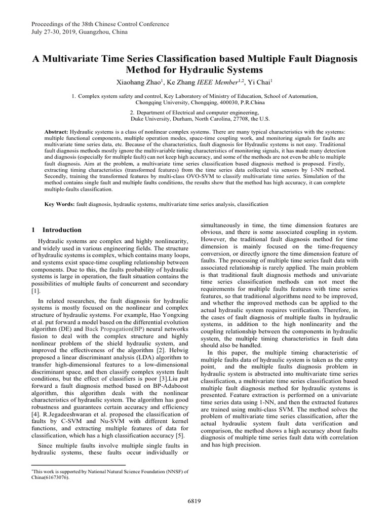 1 A Multivariate Time Series Classification Based Multiple Fault Diagnosis Method For Hydraulic