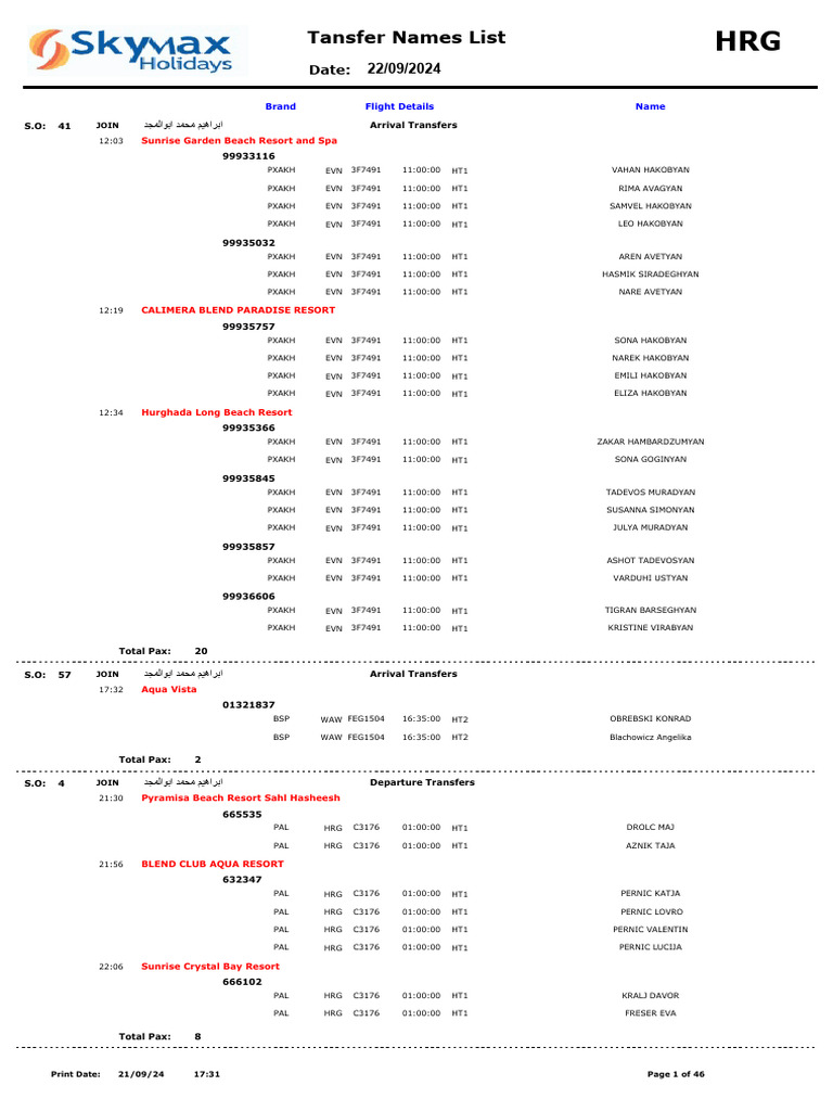 Arr & Dep Names 22 Sep 24 | PDF