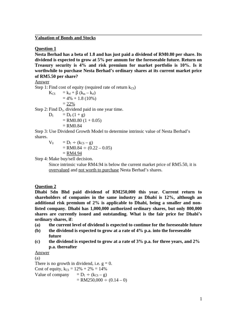 Tutorial Valuation Bond and Stock | PDF