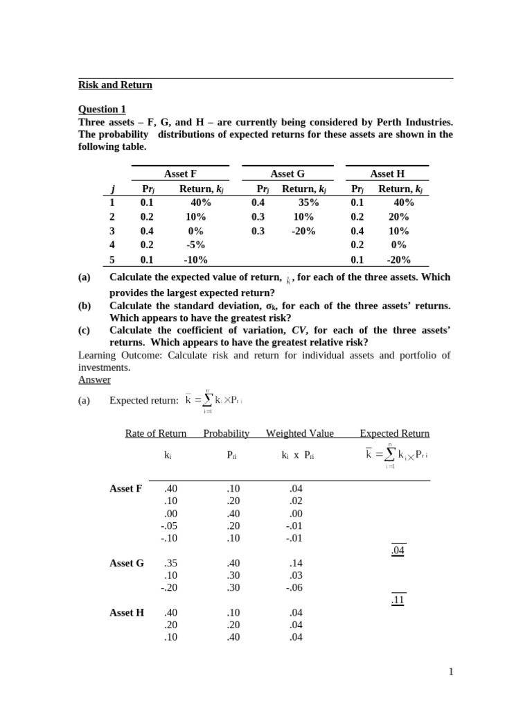Tutorial Risk and Return | PDF