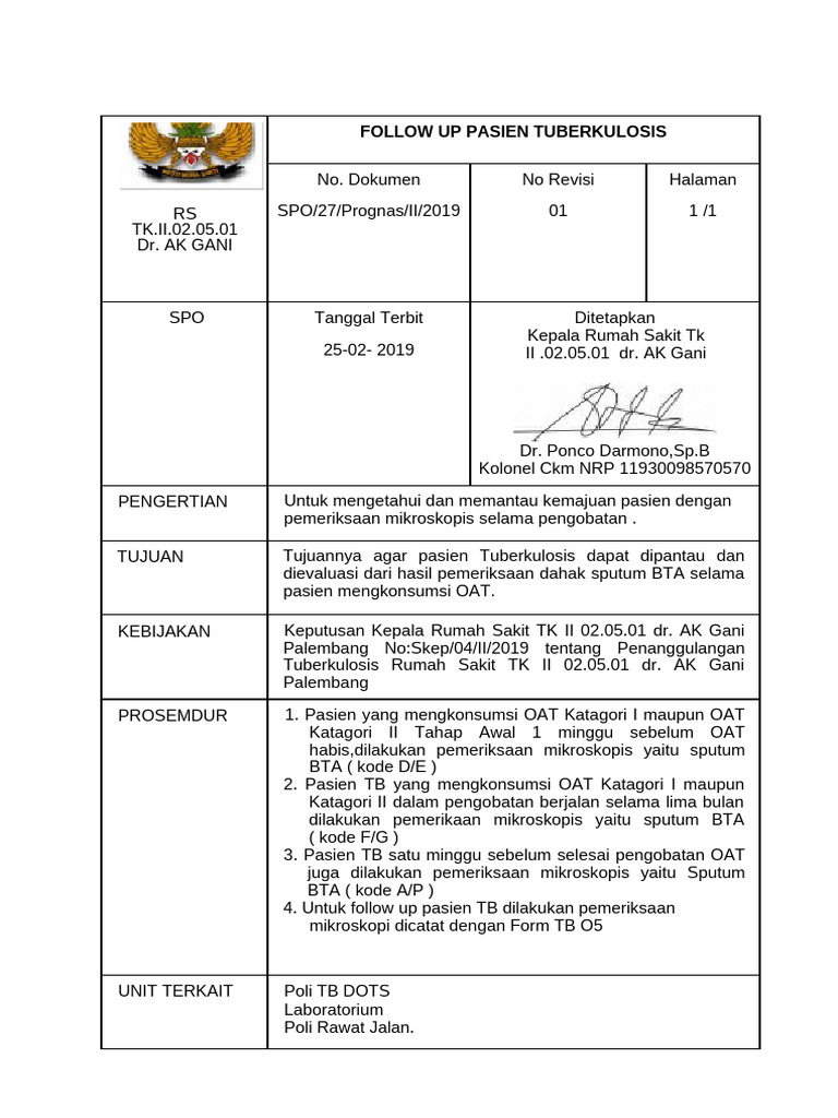 SPO Follow Up Pasien TB | PDF | Self-Improvement | Wellness