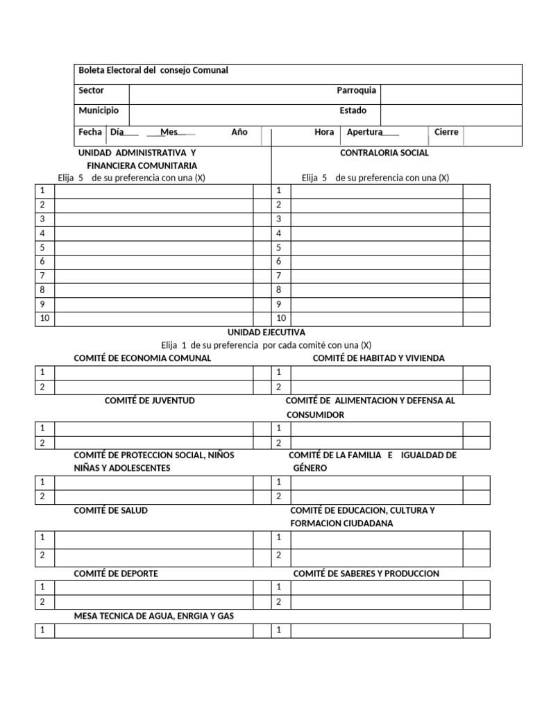 Boleta Electoral Del Consejo Comunal | PDF