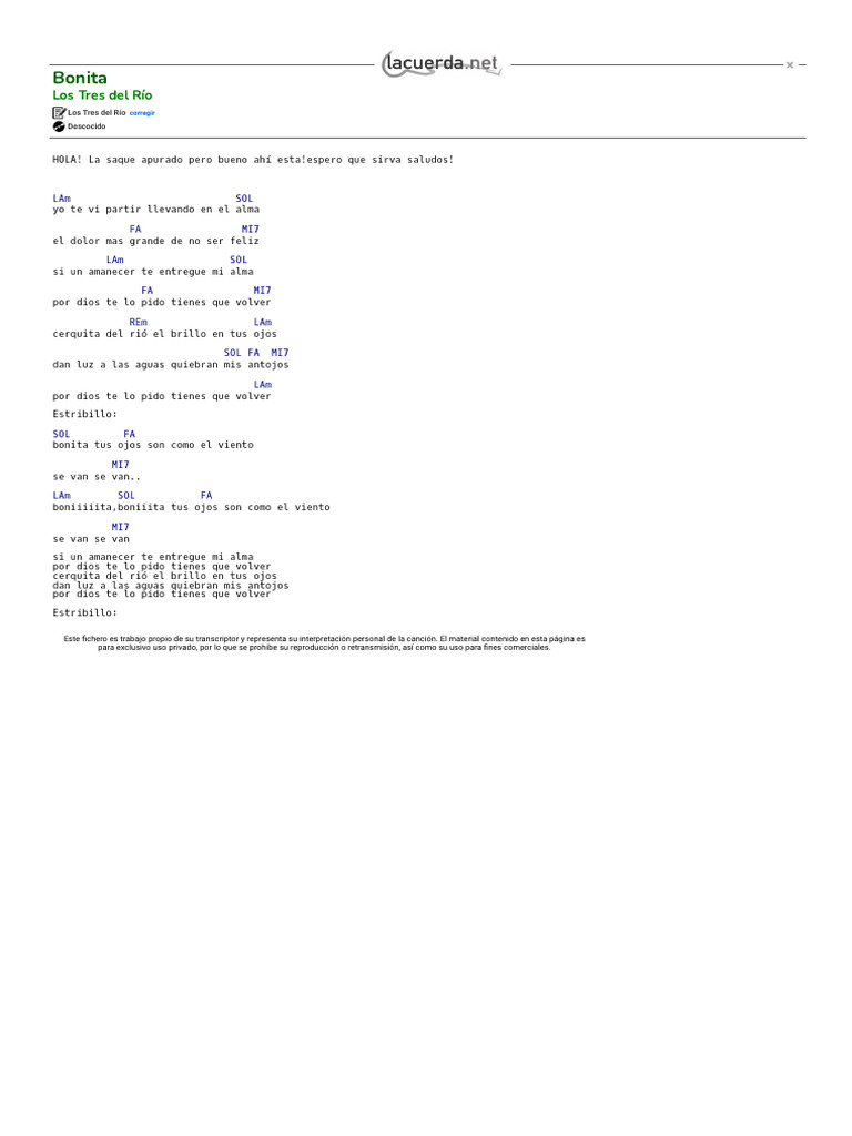 BONITA, Los Tres del Río_ Acordes | PDF