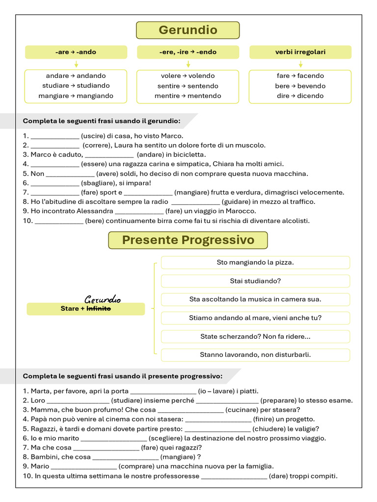 Gerundio - Presente Progressivo (Grammatica Con Esercizi) | PDF