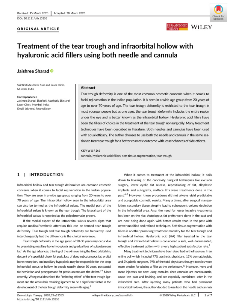 Treatment of The Tear Trough and Infraorbital Hollow With Hyaluronic ...