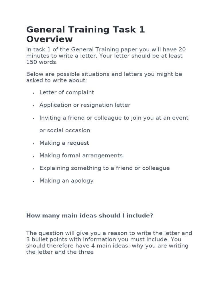 General Training Task 1 Overview | PDF