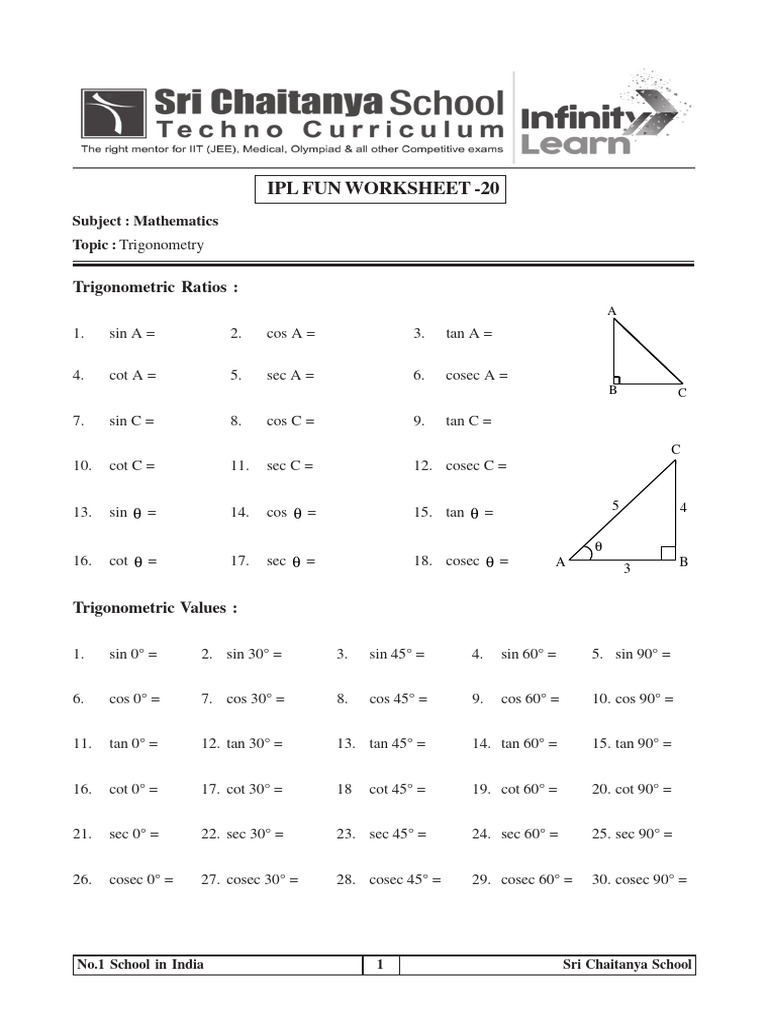 Trigonometry Worksheet-20 | PDF