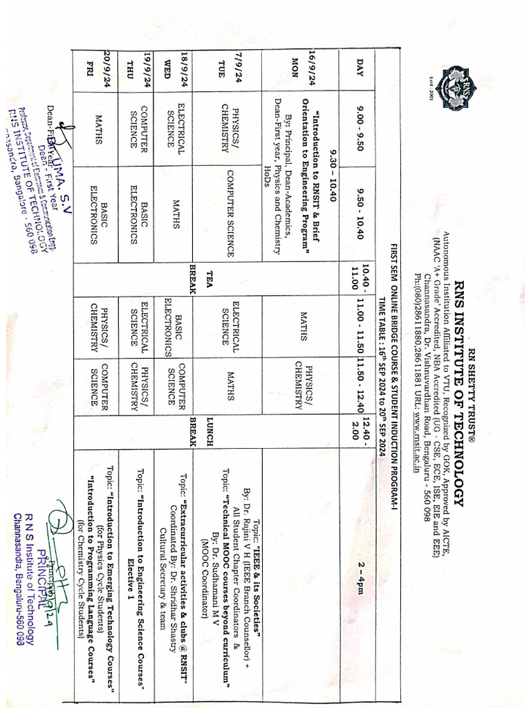 TT For First Year Bridge Course and SIP | PDF