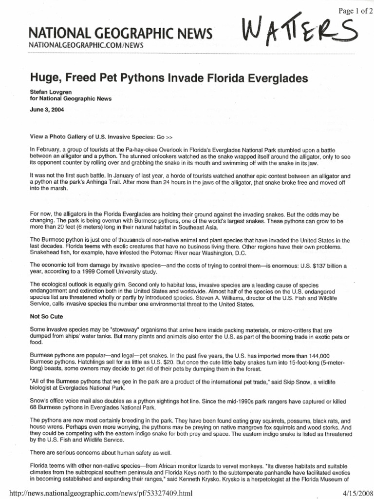 Pythons Invade FL Everglades | PDF