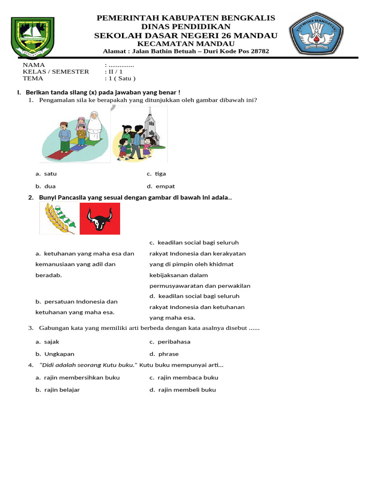 SOAL PAS KELAS 2 TEMA 1 | PDF