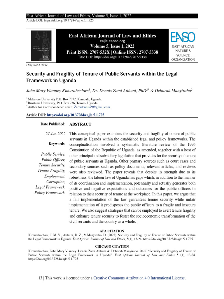 Tenure Security of Public Servants in Uganda | PDF | Employment ...