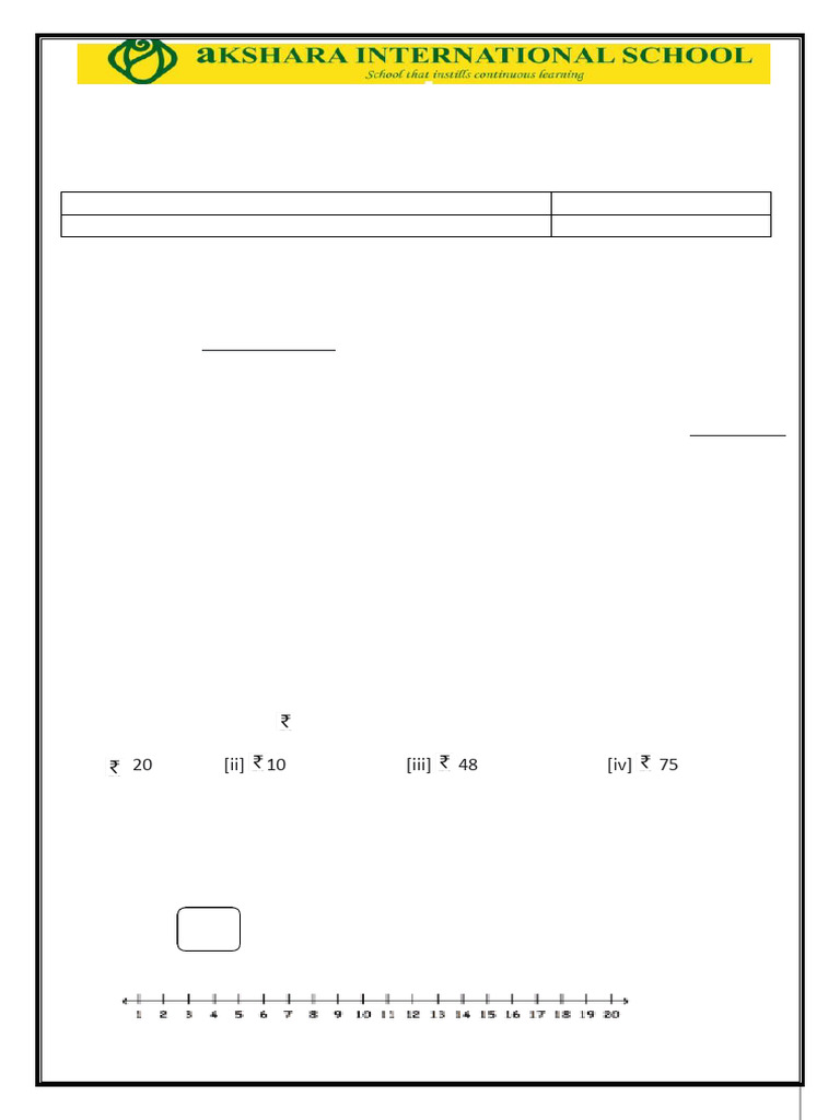 Grade 1-Math Model Paper | PDF