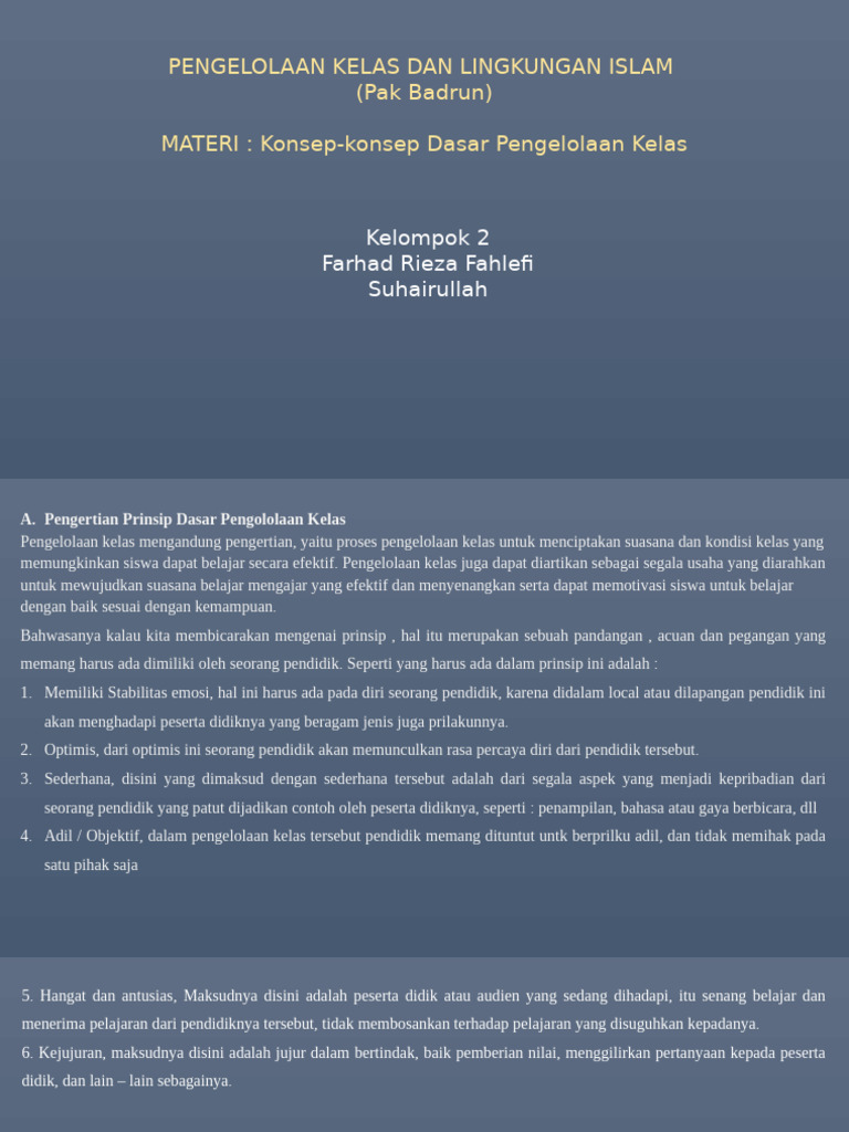 FARHAD Pengelolaan Kelas Dan Lingkungan Islam | PDF
