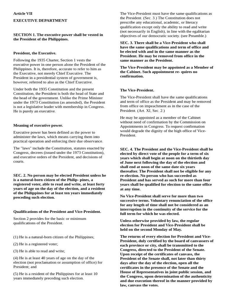 Article VII - Executive Dept | PDF