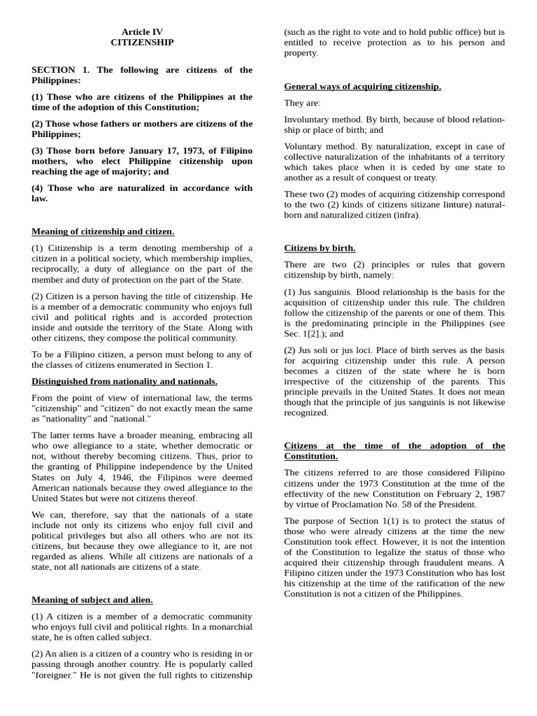 Article IV CITIZENSHIP | PDF