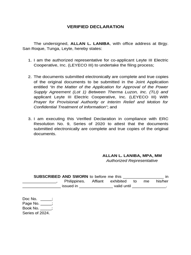 Verified Declaration of [Ec] | PDF