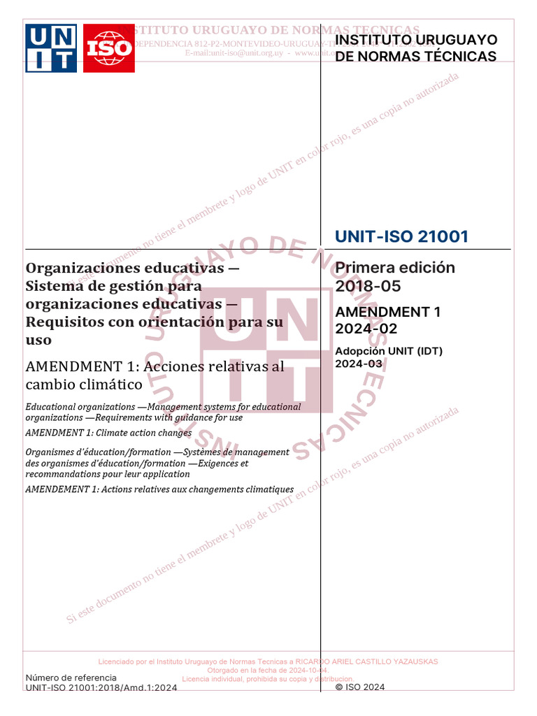 UNIT-ISO 21001 - 2018 - Amd.1 - 2024 | PDF