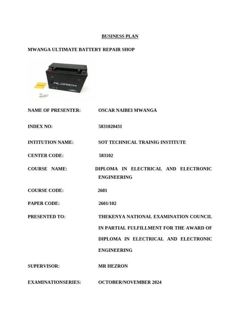 Mwangas Battery - Repair - Shop - BS - Final | PDF | Pro Forma | Pricing