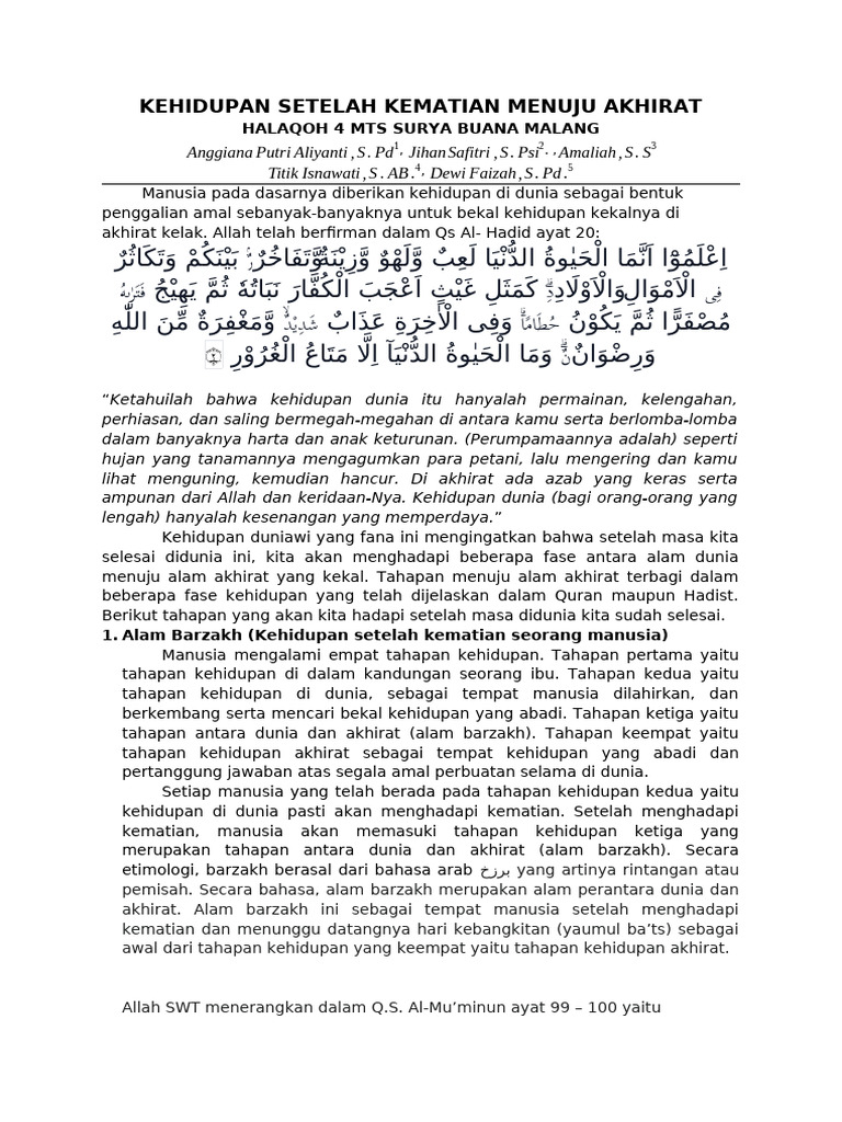 Kehidupan Setelah Kematian Menuju Akhirat | PDF