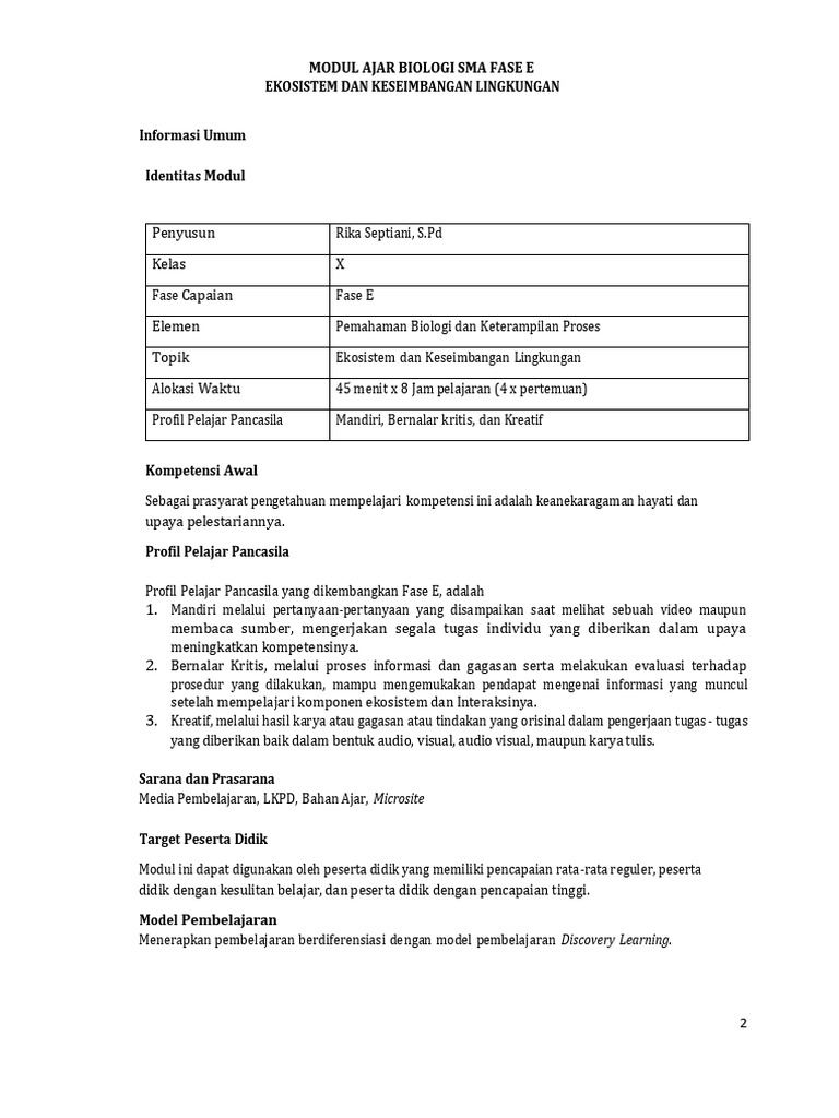 Modul Ajar Biologi_Eko_Rika | PDF