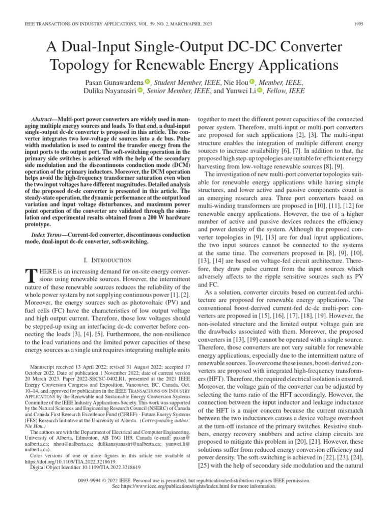 Adual Inputsingle Outputdc Dcconvertertopologyforrenewableenergyapplications Pdf 