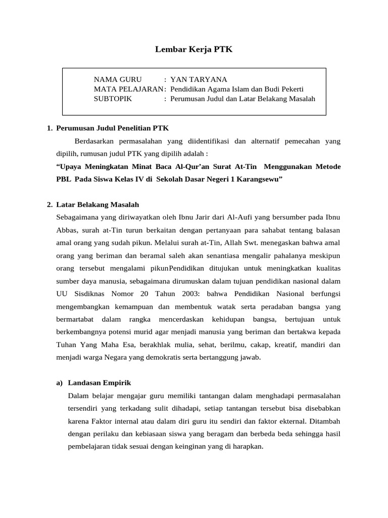 Lembar Kerja PTK | PDF