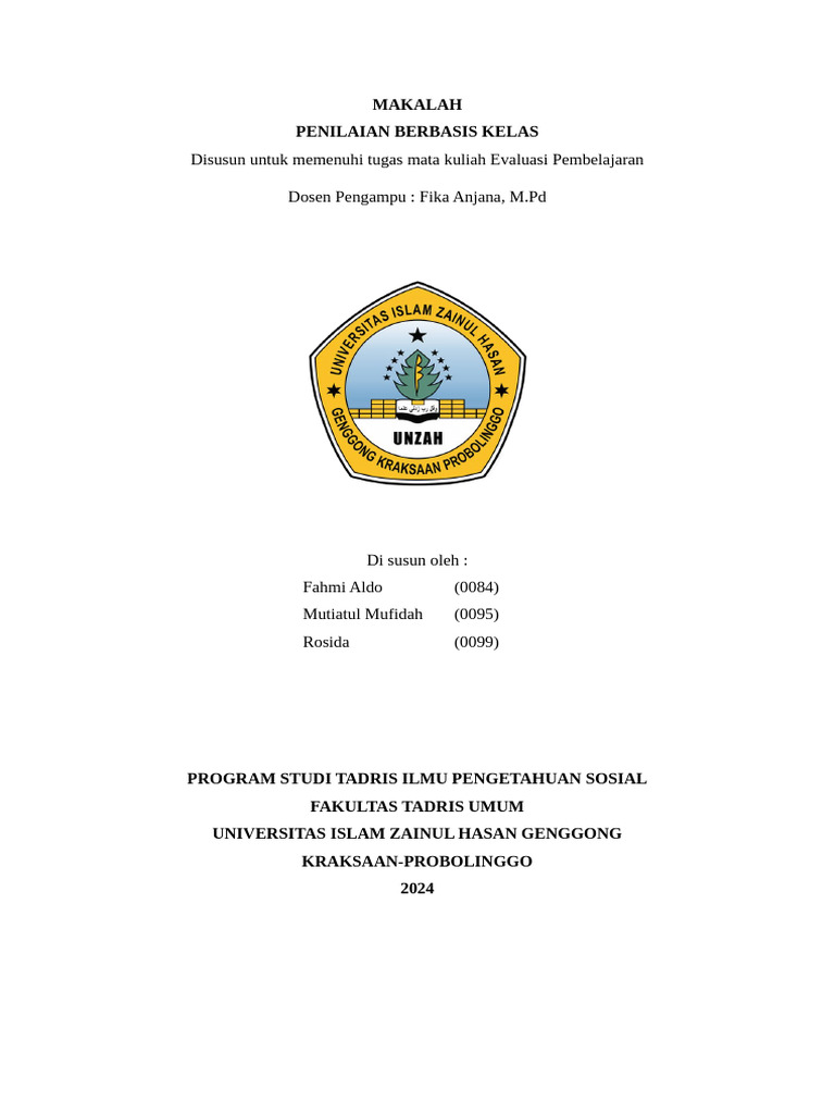 Disusun Untuk Memenuhi Tugas Mata Kuliah Evaluasi Pembelajaran Dosen Pengampu: Fika Anjana, M.PD ...