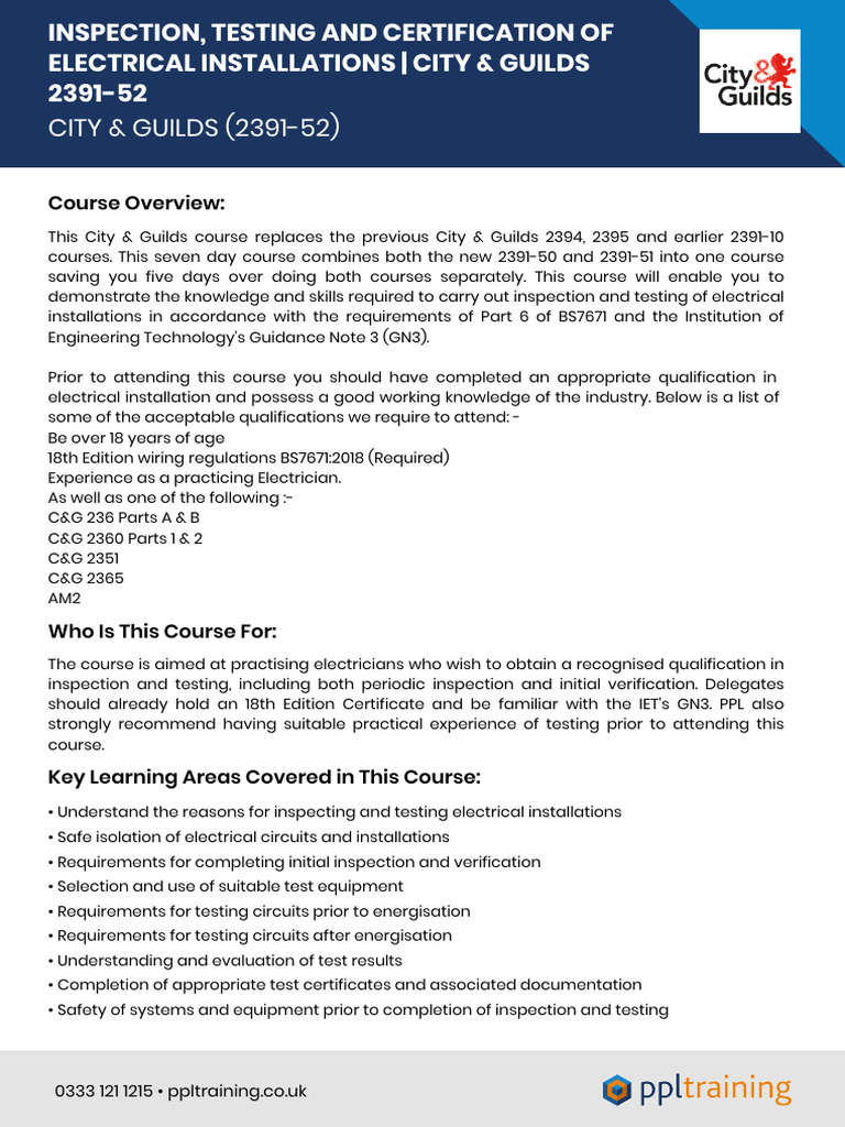 Inspection Testing and Certification of Electrical Installations - City ...