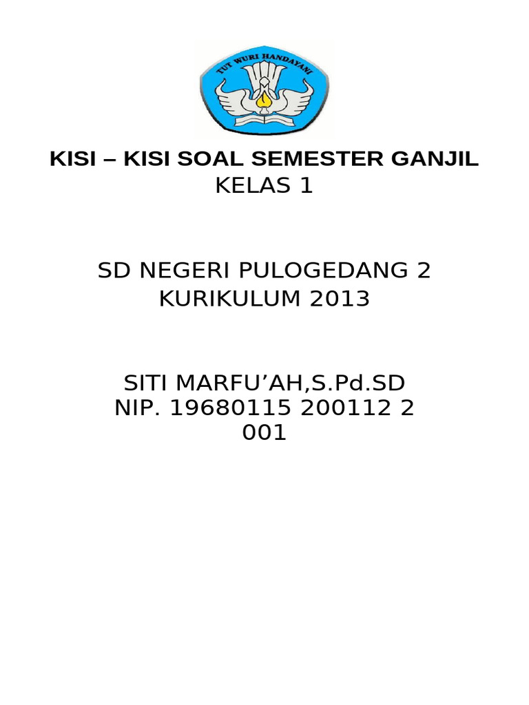 KiISI-KISI SAS PEND. PANCASILA KELAS 1 GANJIL 20223-2024 | PDF