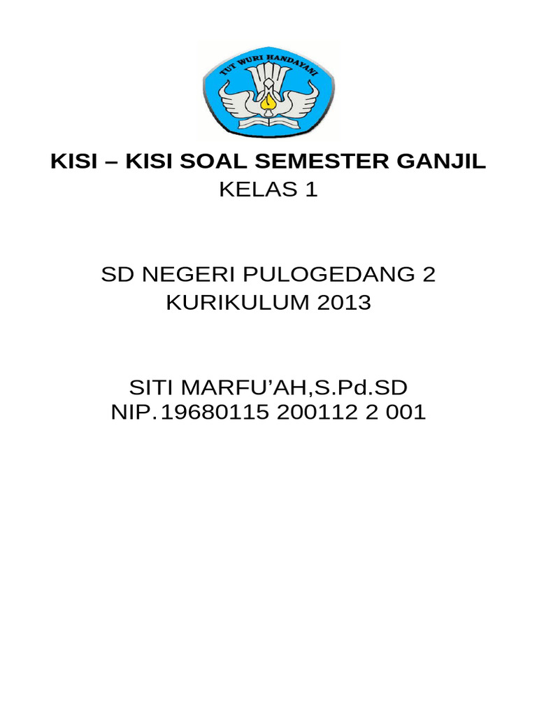 Kisi-Kisi Sas Pend. Pancasila Kelas 1 Ganjil 20223-2024 | PDF