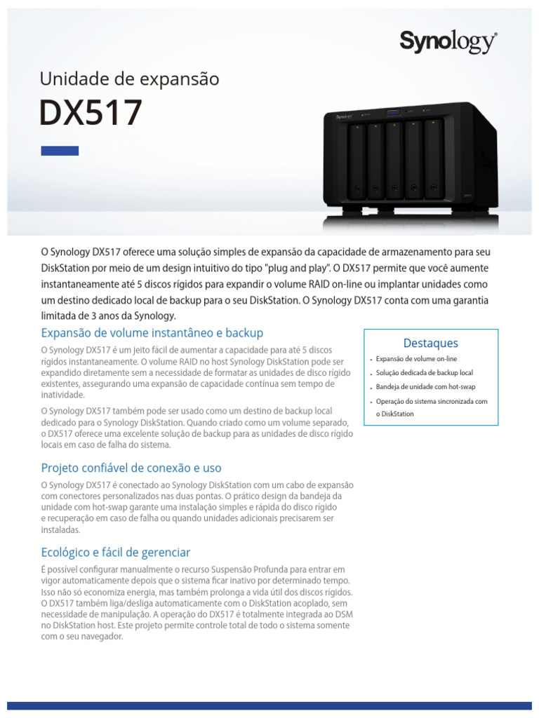 Synology DX517 Data Sheet PTB | PDF