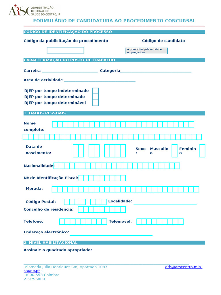 ARSC Formulario Candidatura Procedimento Concursal | PDF