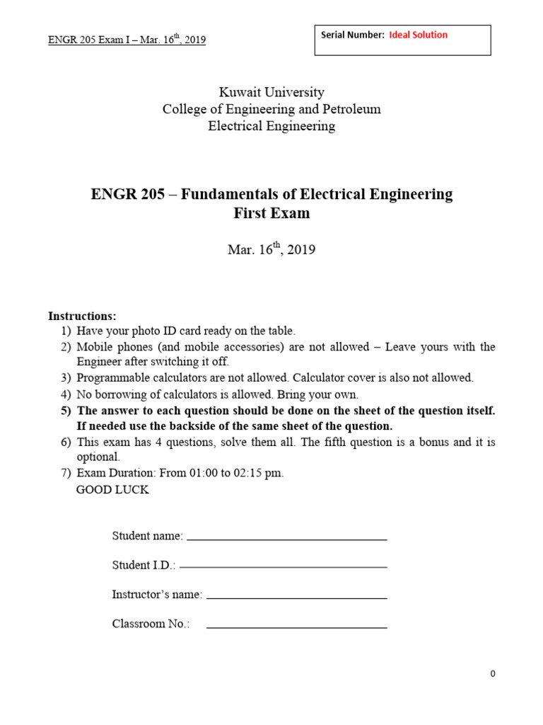 Spring 2019 Exam 1 Solution | PDF