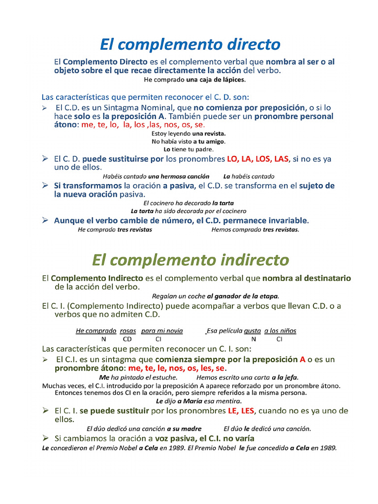 22. Los complementos directo, indirecto y circunstancial | PDF
