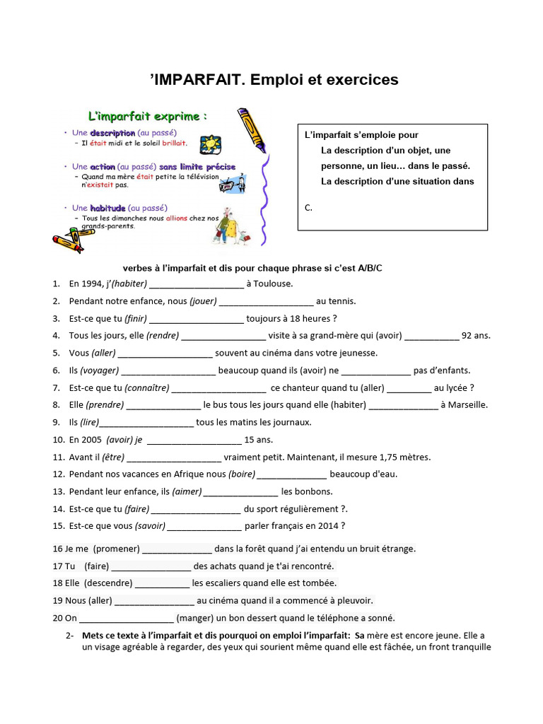 Imparfait emploi et exercices | PDF