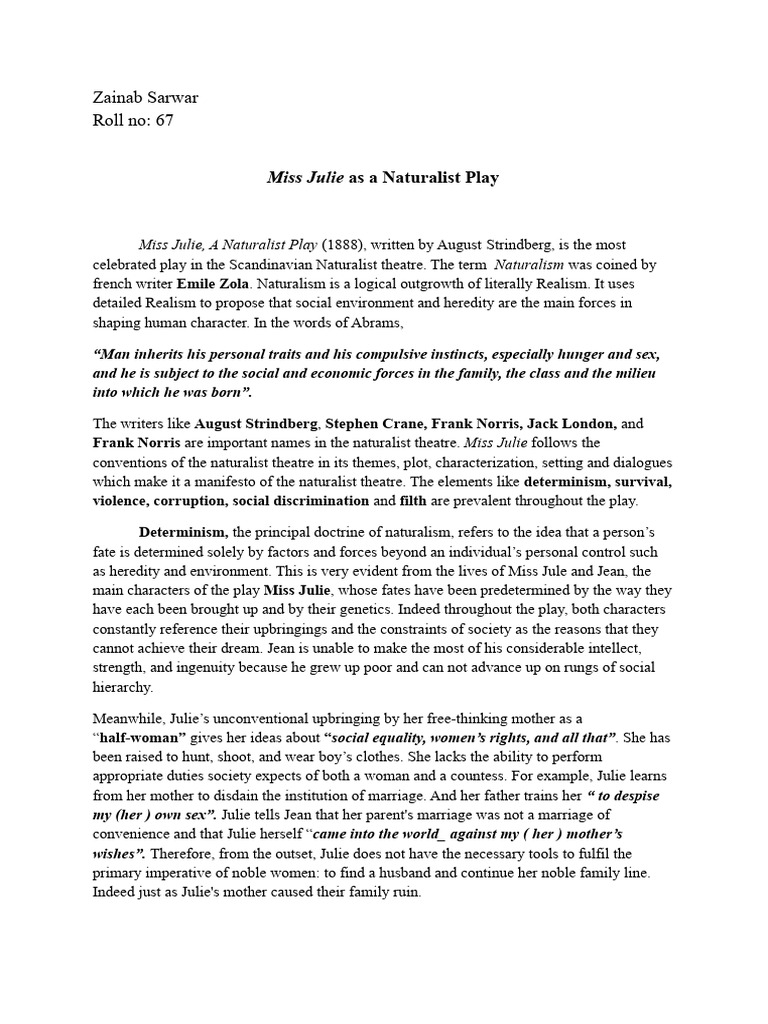 Miss Julie As A Naturalist Play-1 | PDF | Mystery, Thriller & Crime Fiction
